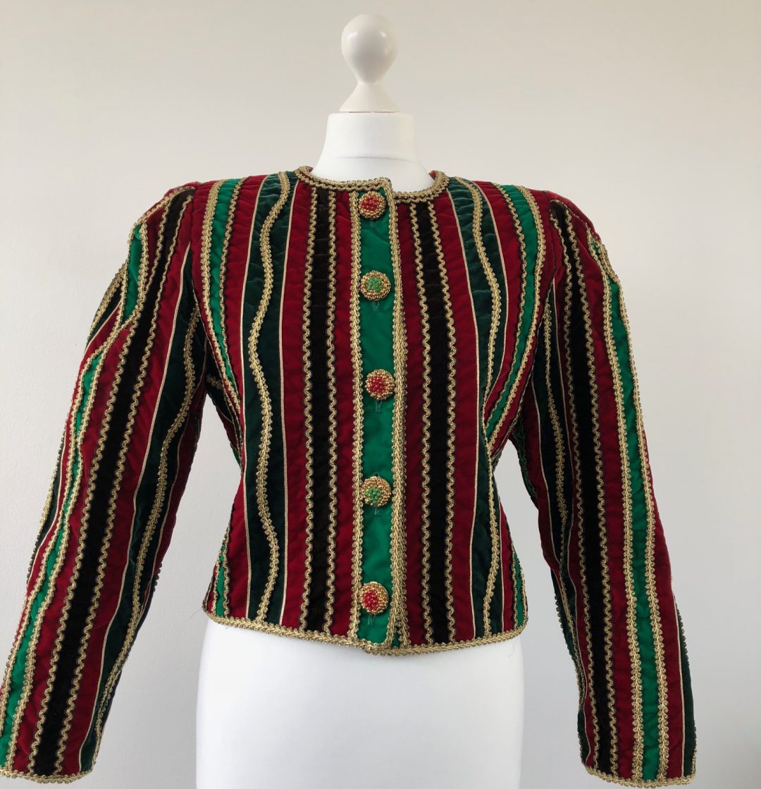 YSL Velvet Emerald Ruby & Embroidery Evening Low Cut Jacket 1990s