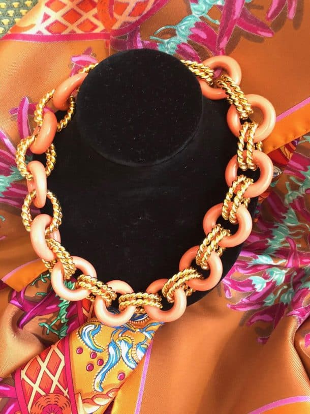 Designer Gold Interlocking Chain Coral Necklace - Chelsea Vintage Couture