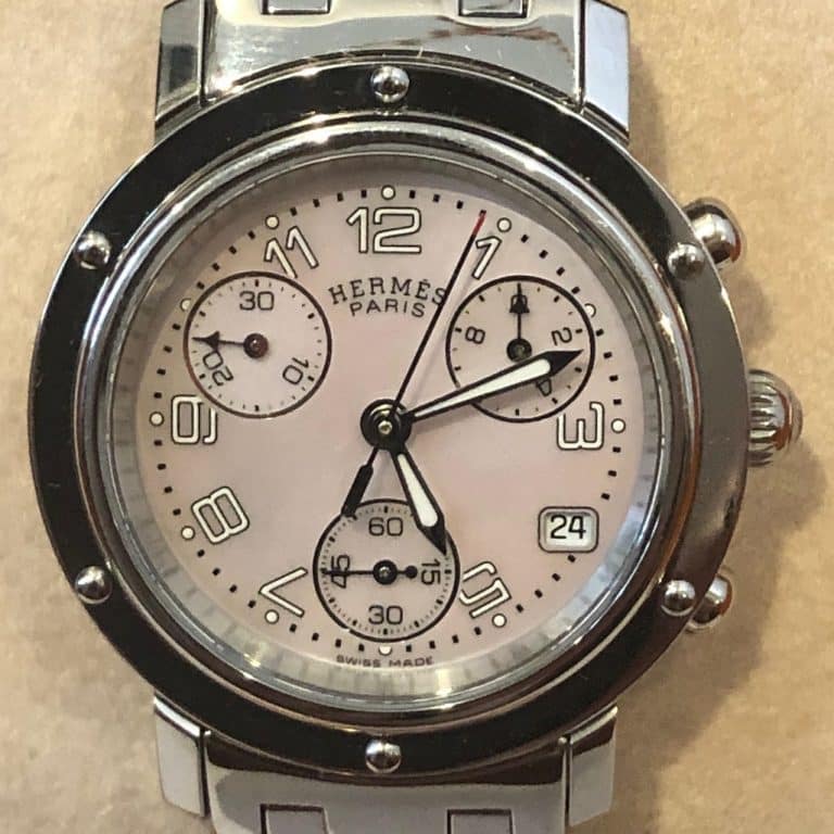 HERMÈS Pink Mother of Pearl Clipper Chronograph CL1.310 Women's Wristwatch 31 mm - Chelsea ...