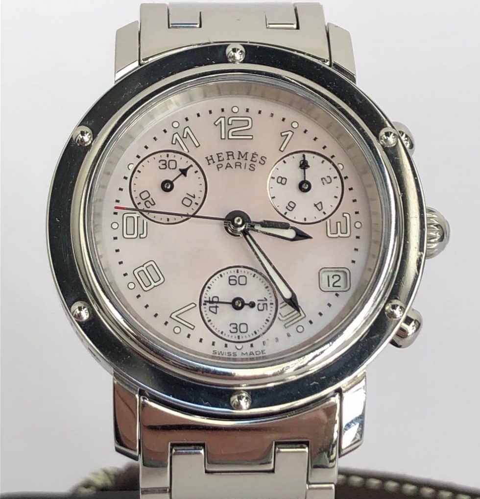 HERMÈS Pink Mother of Pearl Clipper Chronograph CL1.310 Women's Wristwatch 31 mm - Chelsea ...