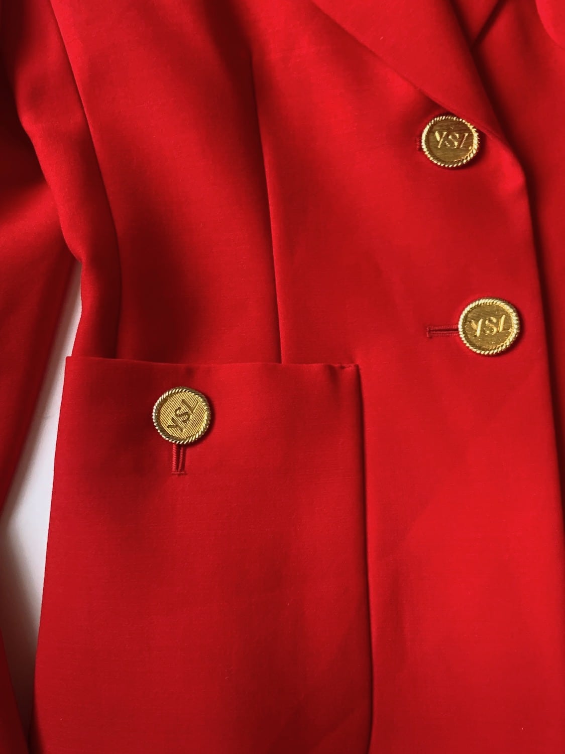 YVES SAINT LAURENT Vintage Couture Red Jacket YSL Logo Buttons Circa 1980s