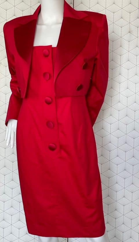 YVES SAINT LAURENT VARIATION Vintage Spencer Red Jacket Dress Day Suit 1990
