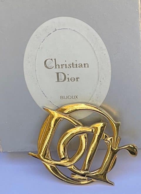 CHRISTIAN DIOR Vintage DIOR CD Logo Gold Brooch C.1980s